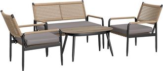 OUTSUNNY Gartenm&ouml;bel Set aus Polyrattan Lounge-Set mit 2er Sofa Sessel Glastisch Kissen wetterfest Sitzgruppe f&uuml;r 4 Personen Outdoor Balkonm&ouml;bel Set