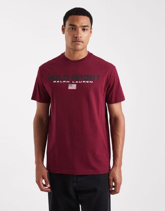 Polo Ralph Lauren Sport - T-shirt classique avec logo drapeau sur la poitrine - Bordeaux-Rouge