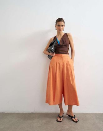 Topshop Hosenrock aus Leinen in verwaschenem Orange mit A-Linien-Schnitt