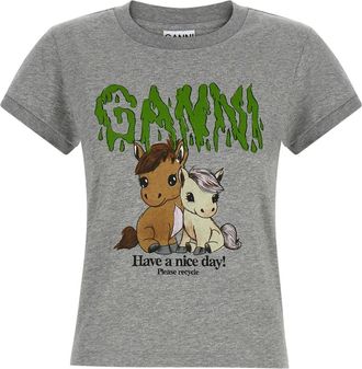 Ganni Femme, Tops, Gris, Taille: 38 FR T-shirt en jersey de coton m&eacute;lang&eacute;