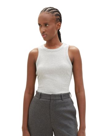 Tom Tailor Damen Ripp-Top mit Glanz, basic light grey melange, L