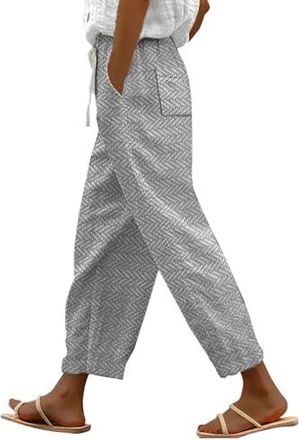 Generic Pantalon Lin Femme Fluide &eacute;t&eacute; Jambe Large L&eacute;ger &Eacute;lastique Pantalons Chic Respirant Ample Taille Haute 7/8 Sarouel Jogging Yoga Grande Taille Pas Cher 