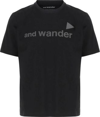 And Wander Homme, Tops, Noir, Taille: M T-shirt en coton avec logo lettr&eacute;