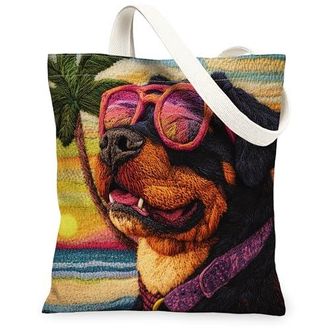 Generic Summer Rottweilers Sac fourre-tout en toile r&eacute;utilisable pour faire du shopping 33 x 38,1 cm, motif chiot c&ocirc;tier pour femme, peinture esth&eacute;tique, d&eacute;co