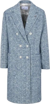 Manuel Ritz Femme, Manteaux, Bleu, Taille: 38 FR Manteau Crois&eacute; &agrave; Chevrons en Tweed