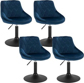 Woltu Woltu - Lot de 4 Tabourets de bar siège bien rembourré en velours, Hauteur réglable pieds en métal, Bleu