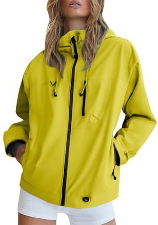 Generic Veste de Pluie Femme Imperm&eacute;able & Coupe-Vent L&eacute;ger - Blouson Softshell Compressible &agrave; Capuche Amovible, Multi-Poches - Anorak Randonn&eacute;e, Voyage & Tem