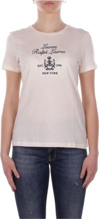 Ralph Lauren Femme, Tops, Beige, Taille: 40 FR Logo Printed Crewneck T-Shirt