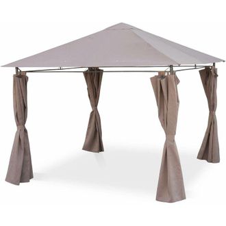 Sweeek Sweeek - Tonnelle 3x3 m - Elusa - Toile taupe - Pergola avec rideaux. tente de jardin. barnum. chapiteau. r&eacute;ception
