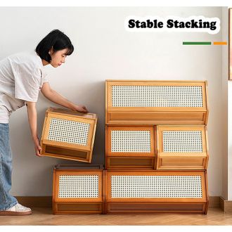 Generic Stapelbarer Bambusschrank for Selberbauen mit Klappt&uuml;r, Moderne Sammlervitrine mit Staubschutzplatte, Robustes ABS-Kunststoffm&ouml;bel, for Flur, Wohnzimm