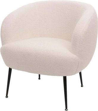 Hhg Lounge-Sessel 442, Cocktail-/Clubsessel Polstersessel Sessel, Stoff/Textil Boucl&eacute; (330g/m&sup2;) Metall mvg wei&szlig;