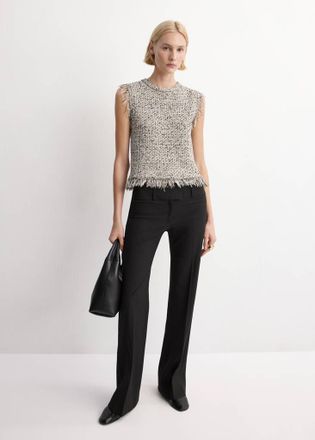 Mango Top tweed finition &agrave; franges noir - Femme - XS - MANGO