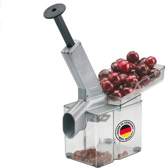 Westmark Kirschenentkerner/-entsteiner mit schräggestellter Schütte und großer Kernkassette, Kunststoff/Edelstahl/Aluminium, Kirschomat, Silber/Schwarz/Transpa