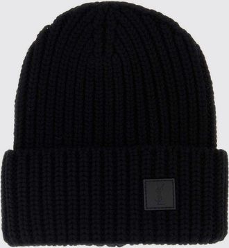 Saint Laurent Rippstrick-Beanie von aus Wolle mit Umschlag und YSL-Monogramm