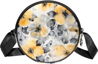 Generic Petit sac &agrave; bandouli&egrave;re circulaire pour femme, motif feuilles florales, sac &agrave; dos avec fermeture &eacute;clair, bretelles r&eacute;glables, sac &agrave; main rond d&eacute;contra