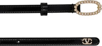 Valentino Garavani Mini VLogo Signature Leather Belt - Black