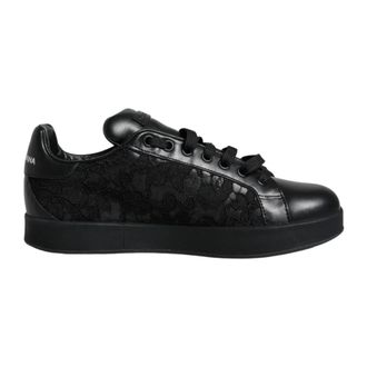 Dolce & Gabbana Femme, Chaussures, Noir, Taille: 35 EU Baskets en Cuir &agrave; Lacets Noires pour Femmes
