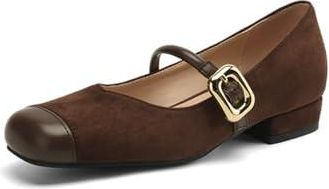 Generic Femmes Vintage Carré Bout Carré Suede Mary Jane Chaussures Talons Bas Bloc Cheville Sangle avec Boucle Confortable Travail Quotidien Casual Chaussures