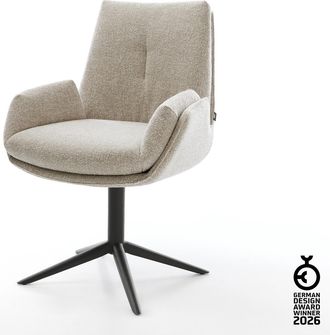 DELIFE Drehstuhl Clea-Flex Webstoff Soft Beige Fu&szlig;kreuz Schwarz 360&deg; drehbar Wippfunktion, Esszimmerst&uuml;hle