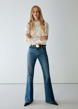Mango Blouse guipure col officier blanc cass&eacute; - Femme - S - MANGO