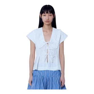 Ganni Kompakte Popeline-Kragenbluse - - Blouses & Shirts - Damen - Wei&szlig; - M