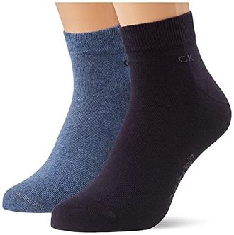 Calvin Klein Casual Flat Knit Cotton Mens Quarter Socks 2 pack, Trimestre Pour des hommes, denim melange, 39/42