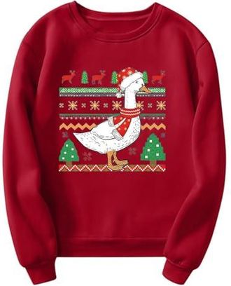 Generic Sweat-shirt de No&euml;l &agrave; manches longues et col rond d&eacute;contract&eacute; pour femme - Imprim&eacute; mignon - Automne et hiver, Rouge, XXL