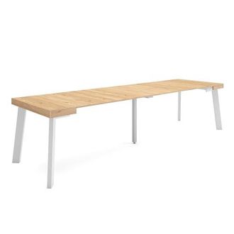 Skraut Home | Table Console Extensible | Console Meuble | 300 | pour 14 Personnes | Pieds en Bois | Style Moderne | Ch&ecirc;ne