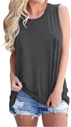 Generic Débardeur basique extensible pour femme - Débardeur dété sans manches - Décontracté et élégant - Joli haut dété pour femme, gris foncé, XL