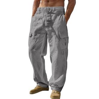 Generic Pantalon de jogging pour homme Pantalon cargo en lin Pantalon de travail d&eacute;contract&eacute; confortable respirant &eacute;t&eacute; printemps v&ecirc;tements de tous les jours C