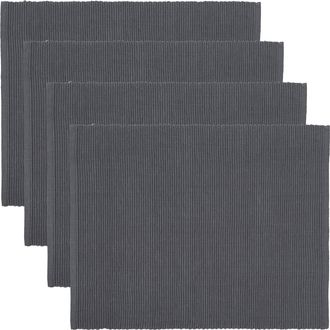 Linum Uni 4-er Pack Tischsets 35x46 cm, 100% Gerippte Baumwolle, Abwaschbar, Granitgrau