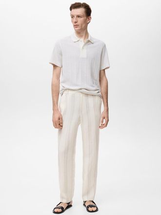 Mango Pantalon 100 % lin taille élastique blanc cassé - Homme - 38 - MANGO MAN