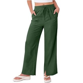 Generic Pantalon pour femme tendance et d&eacute;contract&eacute; de couleur unie taille haute fente jambe large pantalon d&eacute;contract&eacute; avec poches pantalon noir &agrave; jambe larg