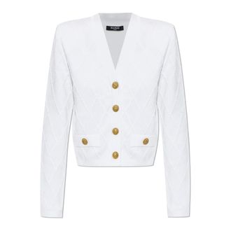 Balmain Femme, Pulls, Blanc, Taille: 40 FR Cardigan Court en Maille