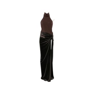 Andamane Robe de soir&eacute;e drap&eacute;e &agrave; encolure am&eacute;ricaine - Femme - Robes - Brun - Taille: 38 FR