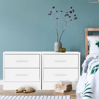 ML Design ML-Design Nachttisch 2er set mit 2 Schubladen, Wei&szlig;, aus Holz, 38 x 37 x 34 cm, Alu Griffe, Nachtschrank Nachtkommode Kommode Nachtkonsole Beistelltis