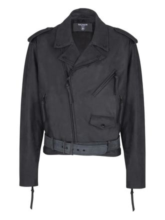 Balmain Bikerjacke mit G&uuml;rtel - Schwarz
