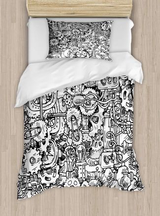 Abakuhaus Steampunk Bettbezugs Set für Einzelbetten, Herstellung Theme, Milbensicher Allergiker geeignet mit Kissenbezug, 130 x 200 cm, Weiß Schwarz