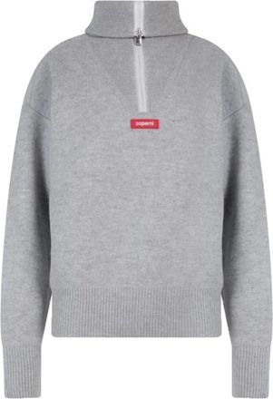 Coperni Femme, Sweatshirts et sweats &agrave; capuche, Gris, Taille: 40 FR Pull en laine coupe carr&eacute;e &agrave; demi-fermeture &eacute;clair