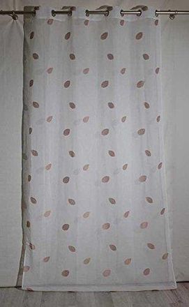 HOME MAISON Ösengardine, Bestickt Motive Blatt Polyester Beige 140 x 260 cm