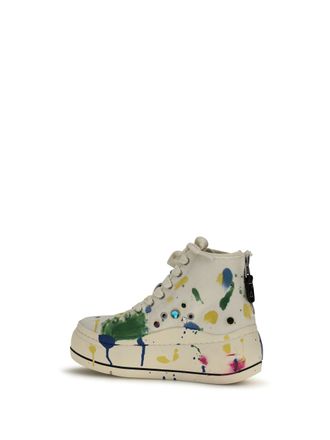 R13 Womens High Top Sneakers Off White Paint-Splatter Paint Splatter With Studs Upper: Polyurethane Trainers