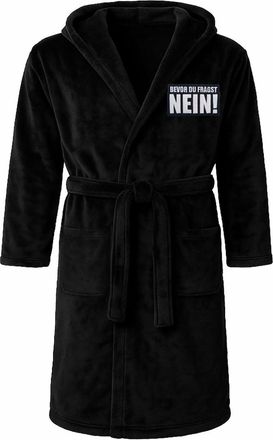 Spass Kostet Bademantel mit Kapuze Bevor du fragst nein lustige Spr&uuml;che Herren Damen schwarz