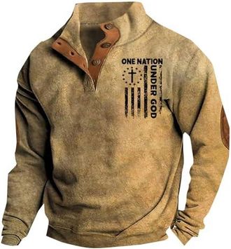 Generic Pull à col rond pour homme - Style décontracté - Imprimé 3D - Col montant - Bouton - Manches longues - Pull dhiver - Coupe ajustée, kaki, XXL