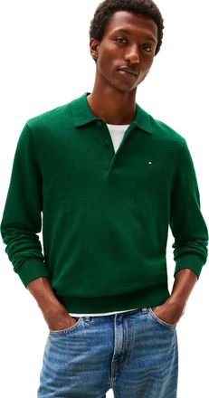 Tommy Hilfiger Herren-Poloshirt, Baumwolle, Kaschmir, lang&auml;rmelig, Ornamental Green Heather, XL