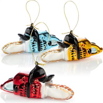 Com-Four 3X Premium Christbaumschmuck - Deko-Kettensäge aus echtem Glas - besondere Baumkugeln als Weihnachtsdeko - spezielle Weihnachtsbaumanhänger - hochwert