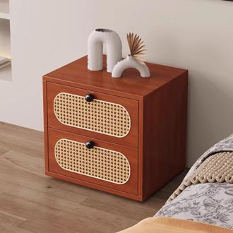 Generic Nachttische, Bauernhaus-Nachttische mit glatten Schienen und handgeflochtenem Rattan, Massivholz for Schlafzimmer, Sofa, TV-Schrank