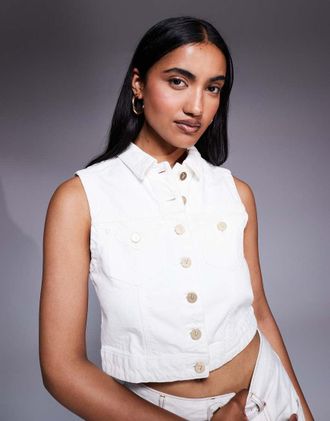 Abrand Day Tripper - Jeansweste in Weiß mit Knopfleiste