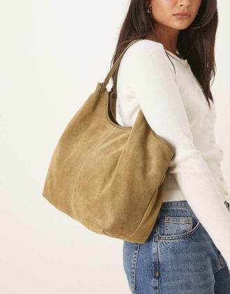 Asos Tote bag en daim avec poign&eacute;e tubulaire - Olive-Vert