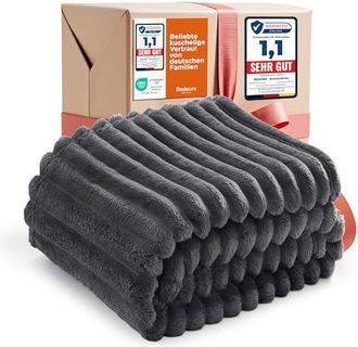 Bedsure Couverture Moelleuse en Polaire - Couverture Douce et Chaude en Cordon Grossier pour lit et canap&eacute; Gris fum&eacute;e, 130 x 170 cm