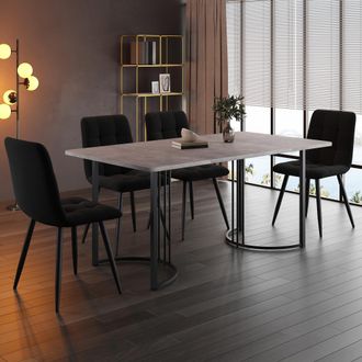 Generic Essgruppe mit 4 St&uuml;hlen, 5-teiliges Set - Moderner Esstisch mit stabilen Metallbeinen und MDF Tischplatte in Marmoroptik, Bequeme Samtst&uuml;hle f&uuml;r K&uuml;che